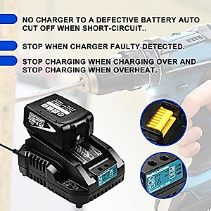 【18 Volt 6.0Ah BL1860B】 2Packs Replacement Battery and Charger for Makita 18V Battery Lithium BL1860 BL1850 BL1845 BL1840 BL1830 BL1820 BL1815 BL1860B Battery + 1 Charger for Makita 14.4v-18V Battery
