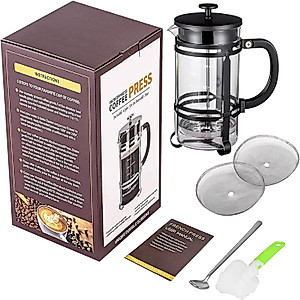 French Press Coffee Maker (34 oz) with 4 Filters - 304 Durable Stainless Steel,Heat Resistant Borosilicate Glass Coffee Press,BPA Free,Black（include 1 cleaning brush,1spoon and 2 spare filter screen