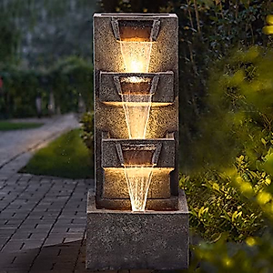 Gardenfans Outdoor Garden Water Fountains with LED Lights Indoor Modern Floor-Standing Fountain for Garden, Patio, Porch, Yard and Home Art Decor