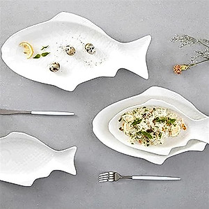 PacuM ?Kitchen Dinner Plates Sets Creative Fish-Shaped Ceramic Plate Household Fish Plate Steamed Fish Plate Restaurant Snack Plate Kitchen Tableware Ceramic Flat Plates Set Plate