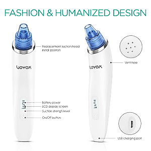 VOYOR Blackhead Remover Pore Vacuum - Electric Face Vacuum Pore Cleaner Acne White Heads Removal with Suction Heads (BR510)