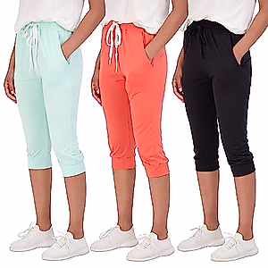 3 Pack: Womens Soft Capri Jogger Women Running Bottoms Capris Running Sports Yoga Lounge Active Ladies Warm Sweatpants Joggers Pants Casual Athletic Pockets Summer Yoga Cropped Cuffed - Set 5, M