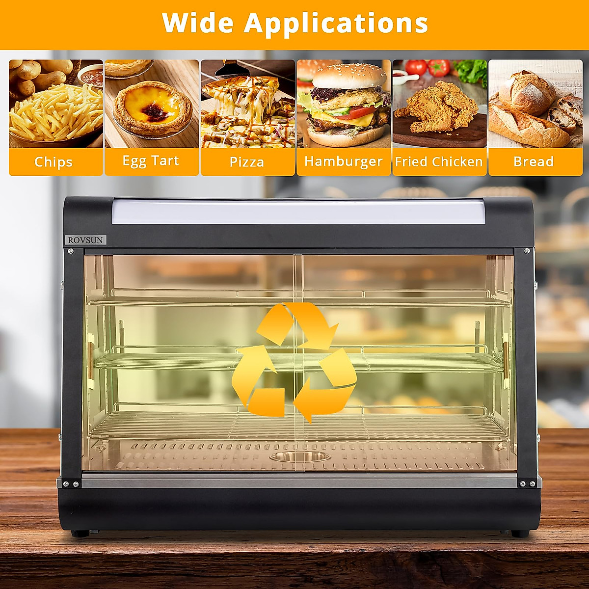 ROVSUN Pizza Warmer Food Warmer Display Countertop, Electric Commercial Food Warmer w/LED Adjustable Removable Shelves Glass Door, Pastry Display Case for Buffet Restaurant Party (35" Length-1500W)