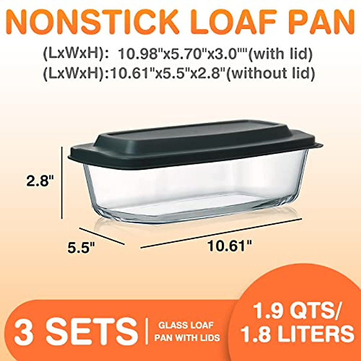 M MCIRCO 6-Piece Glass Loaf Pan with Lids Set, Meatloaf Pan With Airtight Lids, Loaf Pan For Bread, Cake, Pastries, BPA-free, Easy Grip, Fridge-to-Oven (1800ML/1.9Qt/ 7.2 Cups)