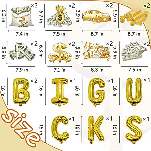 Money Party Decorations Big Bucks Balloons Gold Money Theme Hanging Swirls Dollar Bill Signs Currency Symbol Money Bag Happy Birthday Party Decorations for Adults Buchona Casino Gangster Party 31 pcs