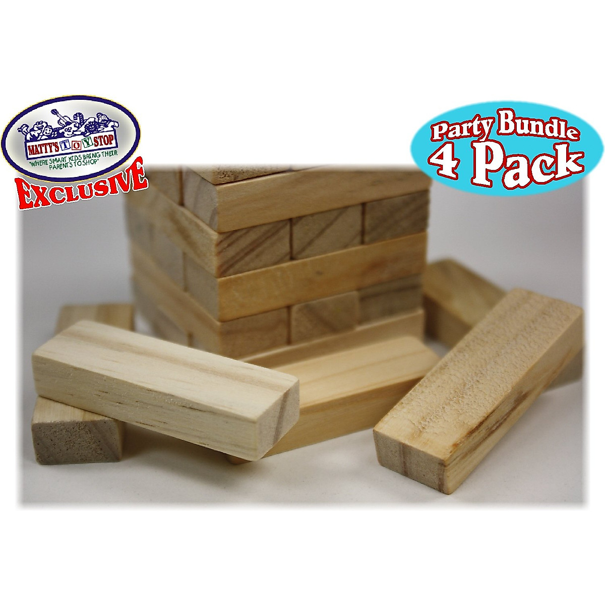 Matty's Toy Stop Mini Wooden Tower 36 Piece Stacking Game (4.25") Gift Set Party Favor Bundle - 4 Pack