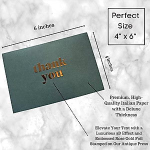 RUN2PRINT (36 Pack Thank You Cards With Envelopes & Stickers - Elegant Green Embossed Rose Gold Foil Pressed - Blank Notes Wedding, Bridal, Baby Shower, Business and Formal All Occasion Cards