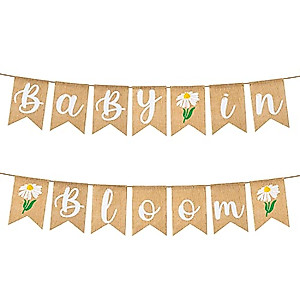 Daisy Baby in Bloom Shower Burlap Banner Decoration , Wall Hanging Daisy Banner Decor Different Color Pattern With Rope Baby Shower Hanging Banner Sign Decor Theme Party Indoor Decorations