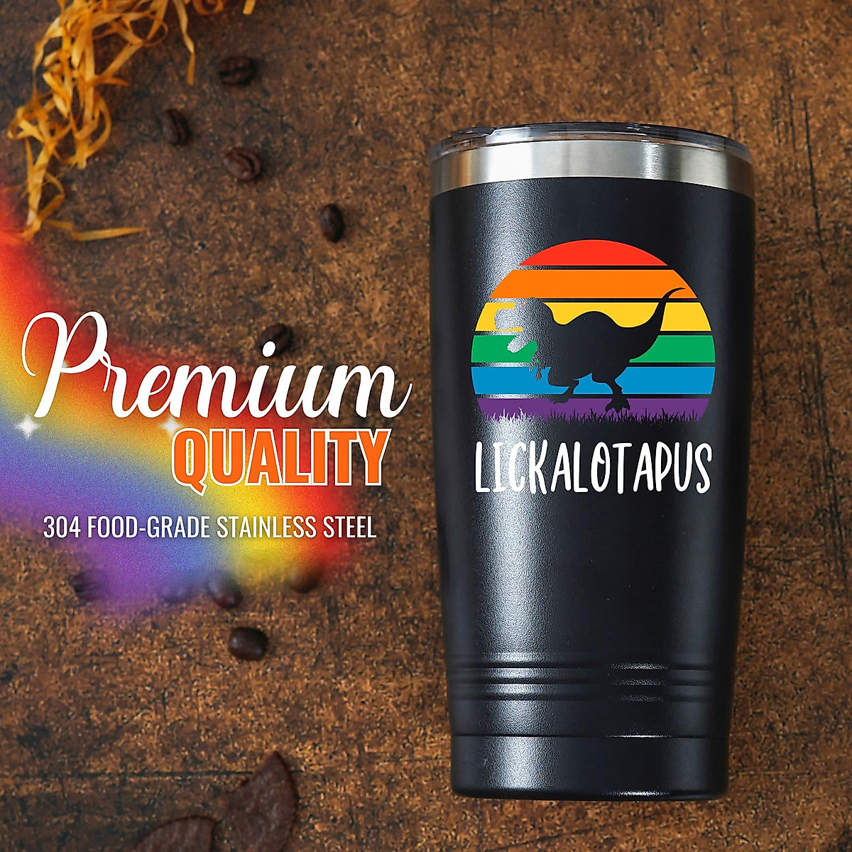 Onebttl Lesbian Gifts, LGBTQ Gifts for Pride Month, Insulated 20oz Stainless Steel Tumbler with Straw, Brush, Lid, Gift Box Included, Lickalotapus…