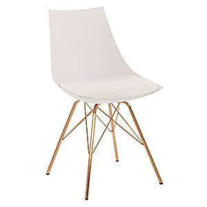 OSP Home Furnishings Oakley Mid-Century Modern Bucket Dining Chair with Faux Leather Padded Seat, White