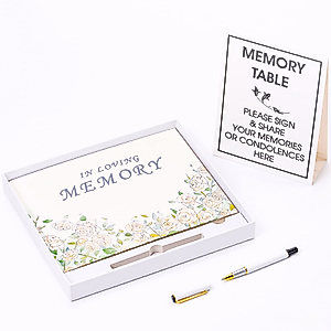 OEICYUA Funeral Guest Book - Hardcover in Loving Memory Guest Sign in Book - Elegant White Flower Decoration - with Share a Memory Table Stand - 200 Guests Entries with Name & Address.