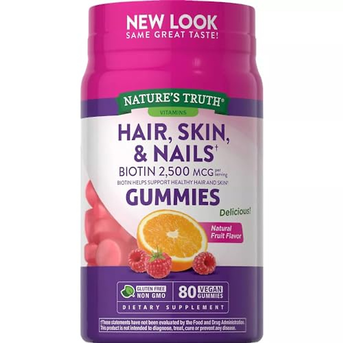 Nature's Truth Hair, Skin & Nails Gummies 2500 mcg Biotin Fruit Flavor - 80 ct, Pack of 2