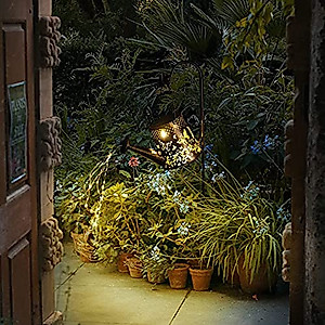 Solar Watering Can with Fairy Lights Garden Decor Watering Can Lights for Patio Path Tree Lawn Patio Path, Solar Fairy Garden LED, Outdoor String Lights, Star Shower Garden Lights (with Shepherd Hook)