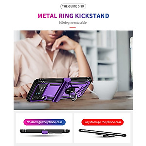 ONOLA for Samsung Galaxy Z Flip 4 Case, Galaxy Z Flip 3 Case with Hinge Protection and 360°Rotate Ring Magnetic Kickstand Heavy Duty Protective Case for Samsung Galaxy Z Flip 3/4 Phone (Purple)