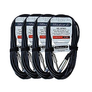 Studio Z Microphone Cables 20Ft Female XLR to 1/4 Inch TS Male Mono 3 PIN Flexible Mic Cable Unbalanced Interconnect Wire Mic Cord for Dynamic Sound Built to Last (4 Pack)
