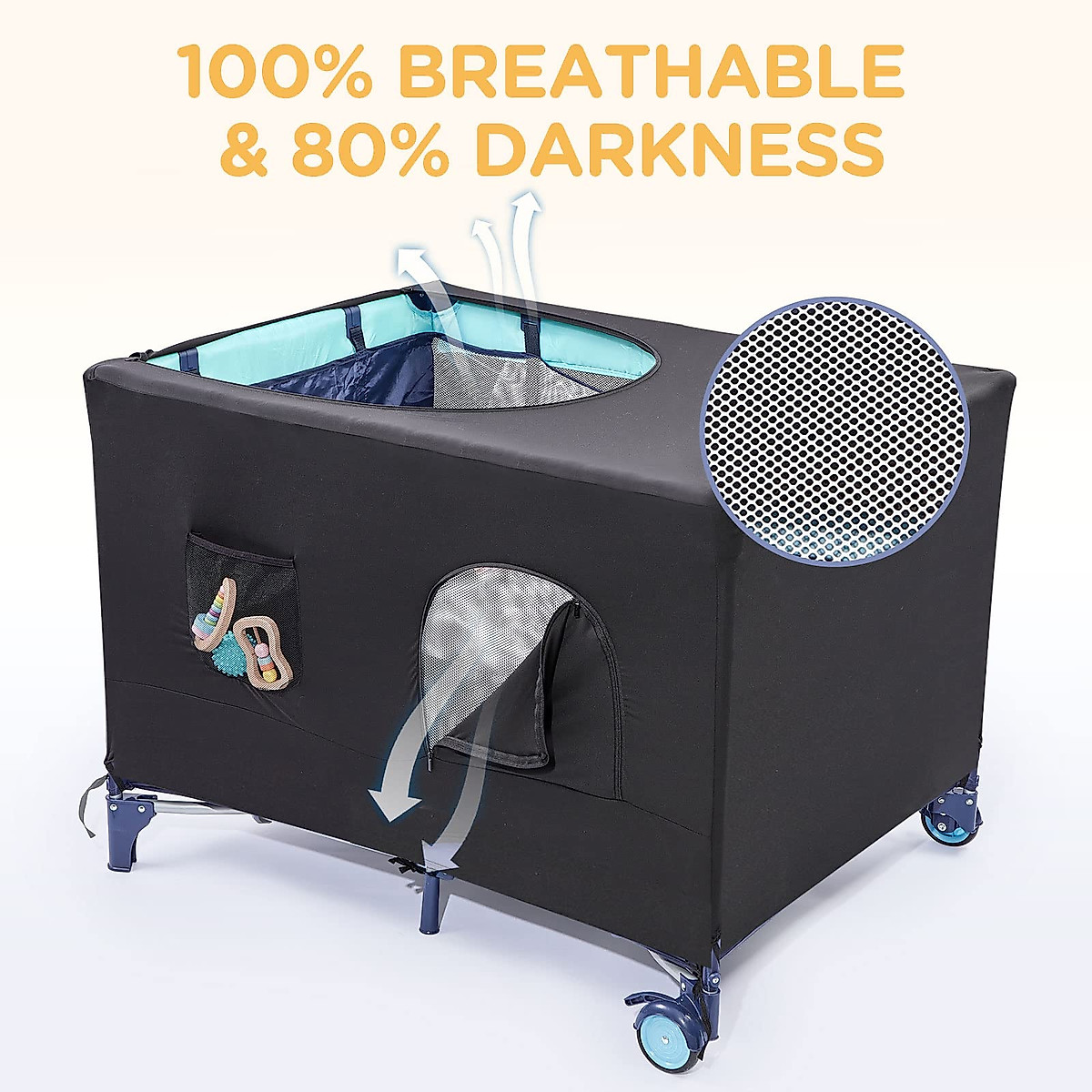 Blackout Cover for Pack and Play Breathable Crib Cover Stretchy Baby Darkening Netting Cover Indoor Outdoor Canopy Travel Accessories for Baby Infant Sleep