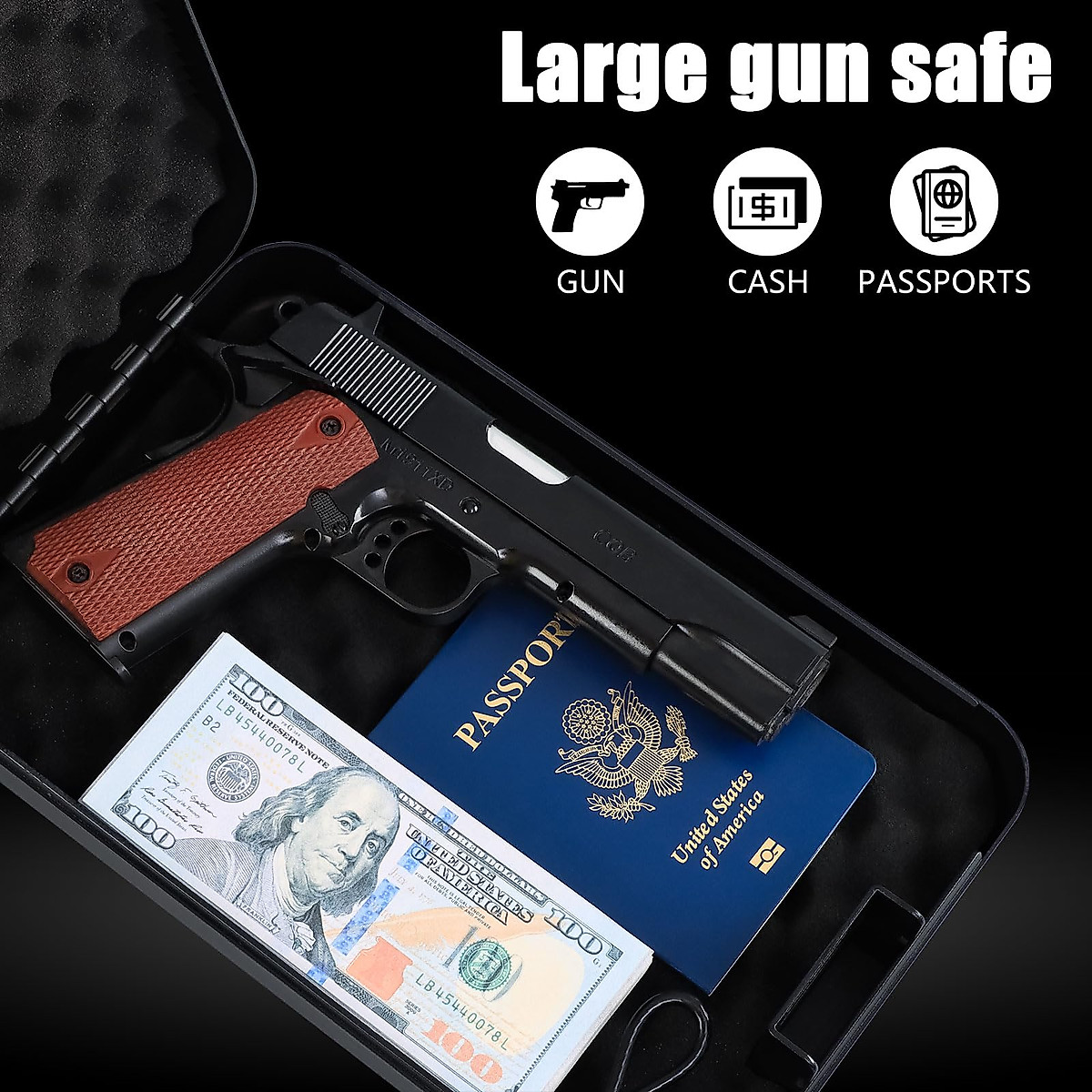 Dalmbox Gun Safe for Pistols X Large, 11 x 7 x 3 Inches, Handgun Lock Box with Combination Lock Portable Travel Pistol Safe for Car, Home, Travel