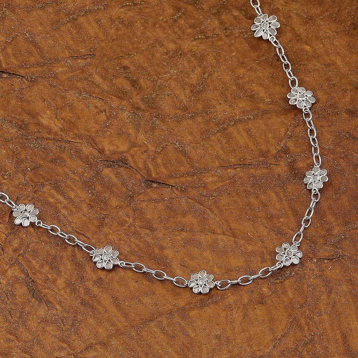 MOONEYE 22.00 CTW Natural Diamond Polki Flower Long Chain Necklace 925 Sterling Silver Platinum Plated Everyday Slice Diamond Jewelry