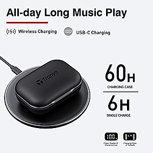 TRANYA X1 Wireless Earbuds Bluetooth Headphones 66Hrs Playtime with Wireless Charging Case & LED Display, Over-Ear Waterproof Earphones with Earhook, Headset with 4-Mic for Sports Workout Black