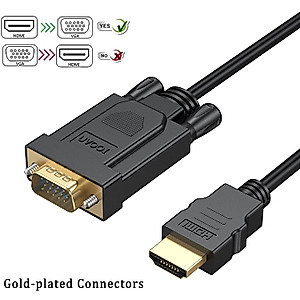UOOI HDMI to VGA Cable, HDMI to VGA 6FT Cord Male to Male Video Cables Compatible with Raspberry Pi, Roku, Computer, Laptop, PC, Monitor, Projector, HDTV 2-Pack