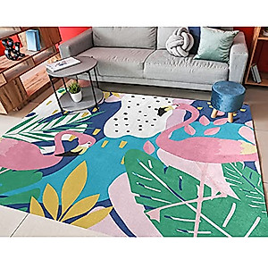 ALAZA Tropical Jungle Leaf Flamingo Bird Palm Tree Non Slip Area Rug 5' x 7' for Living Dinning Room Bedroom Kitchen Hallway Office Modern Home Decorative