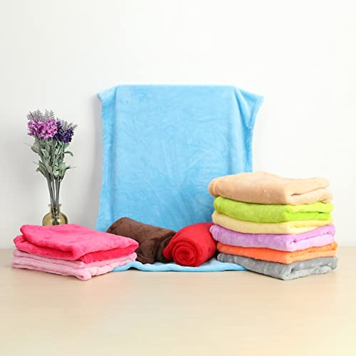 Smalibal Fleece Blankets, Super Soft Flannel Blanket for Bed, Solid Color Thickened Luxury Cozy Microfiber Plush Fuzzy Blanket Sofa Bedroom Throw Rug Blue 50x70cm