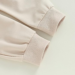 AEEMCEM Baby Boy Girl Clothes Toddler Fall Winter Outfits Solid Color Crewneck Sweatshirt and Jogger Pants Set (A-Beige, 2-3 Years)