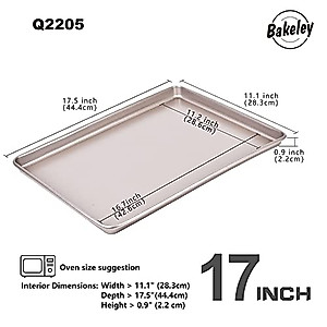 Bakeley 17-Inch Baking Sheet Pan Non-Stick Carbon Steel Baking Sheets for Oven Cookie Sheet Pan for Roasting Meat Bread Jelly Roll Battenberg Pizzas Pastries 17.52" x 11.73" x 0.91" (Champagne Gold)