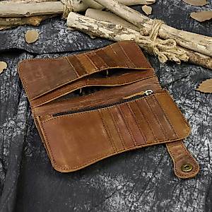 LUUFAN Men's Genuine Leather Long Wallet Chain Wallet Card holder Wallet with Coin Pocket (Dragon)