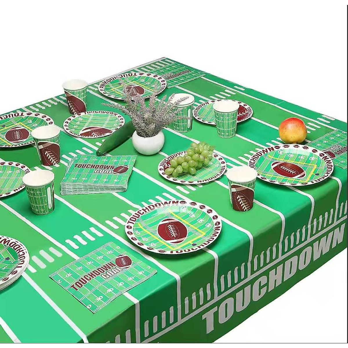 Football Party Supplies Kit - Serve 25, Includes Dinner & Dessert Plates, Napkins, Cups, Tablecloth - Perfect for Football Birthday & Gameday Tailgate Parties