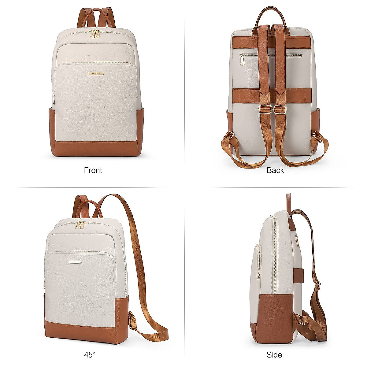 WESTBRONCO Leather Backpack Purse for Women 15.6 inch Laptop Backpack for School, Work, & Travel Beige