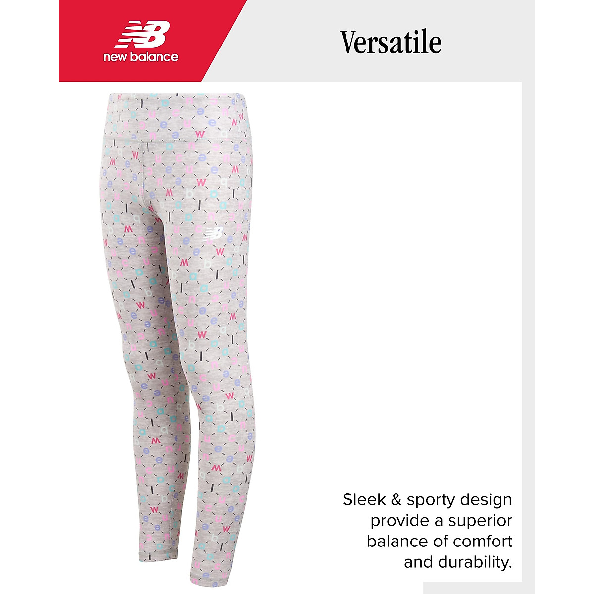 New Balance Girls' Active Leggings - 2 Pack Full Length Performance Yoga Pants (7-16), Size 14-16, Logo Grey/Black