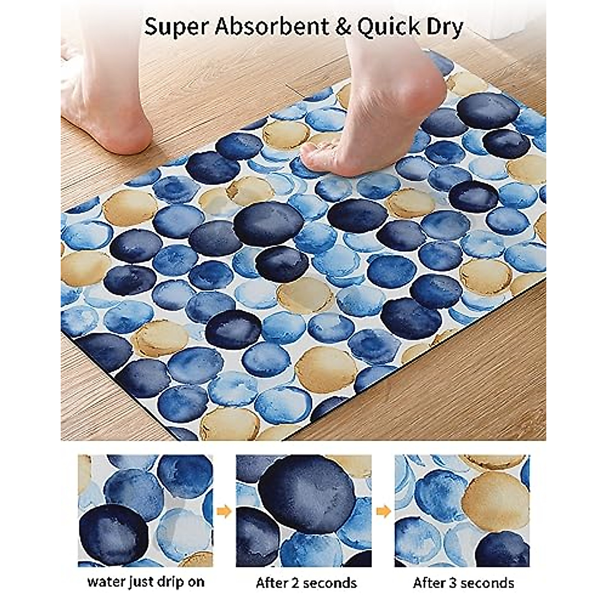 Gogobebe Super Absorbent Diatom Mud Mat Blue Brown Watercolor Macaron Texture Quick-Drying Thin Bath Mat Non-Slip Bathtub Mat Anti-Skid Rubber Bathroom Shower Mat 16x24in
