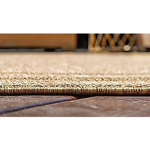 Unique Loom Outdoor Border Collection Area Rug - Multi Border (7' 1" x 10' Rectangle, Tan/ Light Brown)