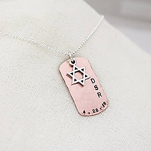 Personalized Star of David Necklace for Boys, Bar Mitzvah Gift, Copper and Stainless Steel