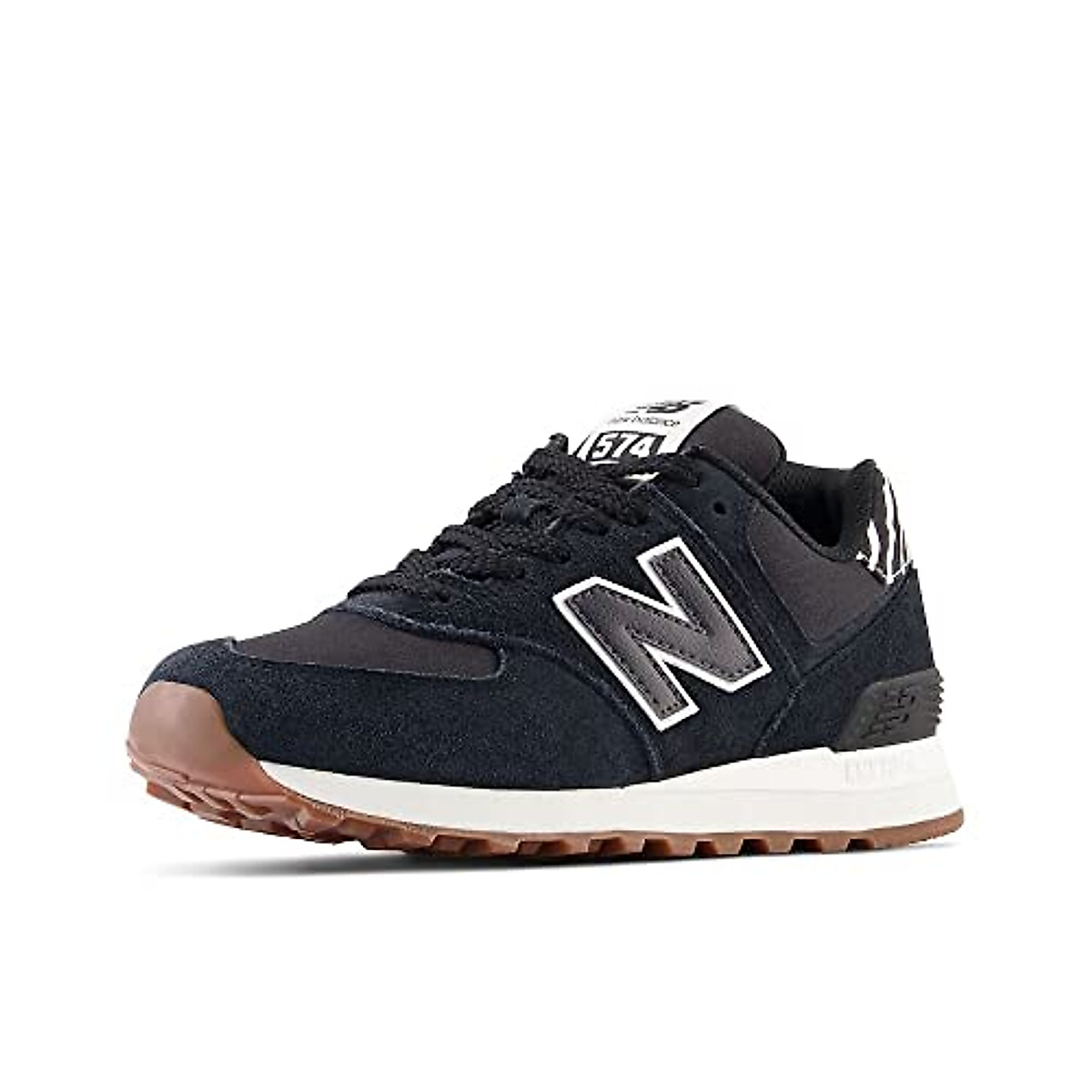 New Balance Women's 574 V2 Animal Print Sneaker, Black/White/Phantom, 8.5
