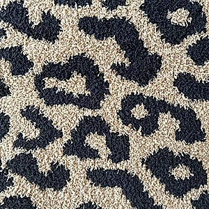 Kissister Luxury Fleece Throw Blanket,Fluffy Leopard Blanket,Microfiber Blanket for Sofa Chair Bed Machine Washable,50x60 inch Travel Blankets (Tan- Black)