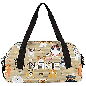 Custom Duffel Bag for Kids Dog Paw Print Stripe Personalized Sports Tote Gym Bag for Teens Boys & Girls Waterproof Weekender Carry Shoulder Travel Bag School Dance Ballet Practice Bag