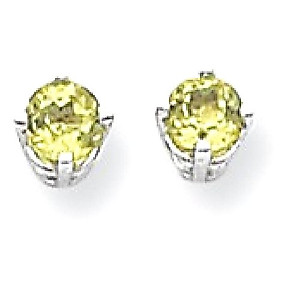 14K White Gold 4mm Green Peridot Studs Gemstone Earrings August Birthstone Jewelry