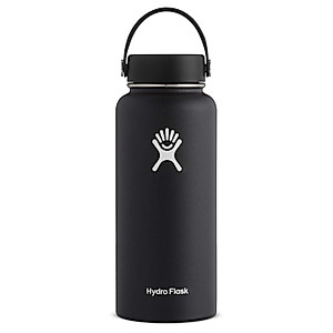 Hydro Flask Water Bottle - Stainless Steel & Vacuum Insulated - Wide Mouth with Leak Proof Flex Cap - 32 oz, Black