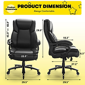 OFIKA Big and Tall Office Chair, 500lbs Office Chair for Heavy People - Adjustable Lumbar Support, Quiet Rubber Wheels Heavy Duty Metal Base, High Back Large Executive Computer Desk Chair (Black)