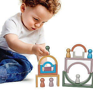 Arber Wooden Rainbow Stacking Montessori STEM Toy - Educational Learning Sensory Activity for Toddlers and Kids, Preschool Building Blocks Ages 1-2-3-4-5+ Years Old - 19 Pcs Gift Set