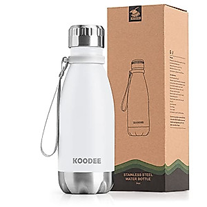 koodee Water Bottle-9 oz Stainless Steel Double Wall Vacuum Insulated Water Bottle, Cola Shape Leak Proof Sports Bottle for School (White)