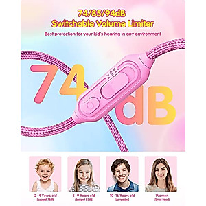 DOQAUS Wired Headphones for Kids, Kids Headphones with Microphone & Volume Limiter & Shareport, Gift for Children/Girls/Boys/Teens, 3.5mm Jack for Cellphones/Computer/Kindle/Tablet/School/Travel(Pink)