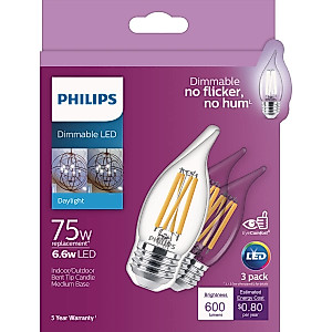 Philips LED Clear Dimmable BA11 Light Bulb - Pack of 3 - EyeComfort Flicker Free - 6.6W = 75W - 600 Lumen - Daylight (5000K) - E26 Base - Indoor - Title 20