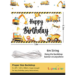 Lopeastar Construction Backdrop Banner Birthday Party Supplies, Large Size 3 x 5Ft Construction Party Decorations for Boys Yellow