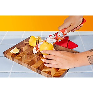 DURA LIVING Santoku Knife - 7 Inch Nonstick Stainless Steel Ultra Sharp Blade, With Ergonomic Comfort Grip Handle Asian Chef's Knife, With Matching Sheath, Red