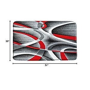 CHui DECOR Red Gray Bath Mat Modern Abstract Geometric Wavy Circles Swirls Striped Contemporary Minimalist Soft Microfiber Memory Foam Non Slip Backing Bathroom Rugs