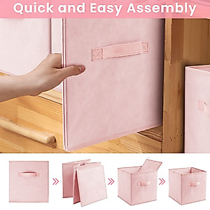 Criusia Storage Cubes - 11 Inch Heavy Duty Fabric Storage Bins for Shelves Closet, Cube Organizer - 8 Pack Collapsible Cube Storage Bins Baskets for Organizing Clothes Blankets Toys (Pink)