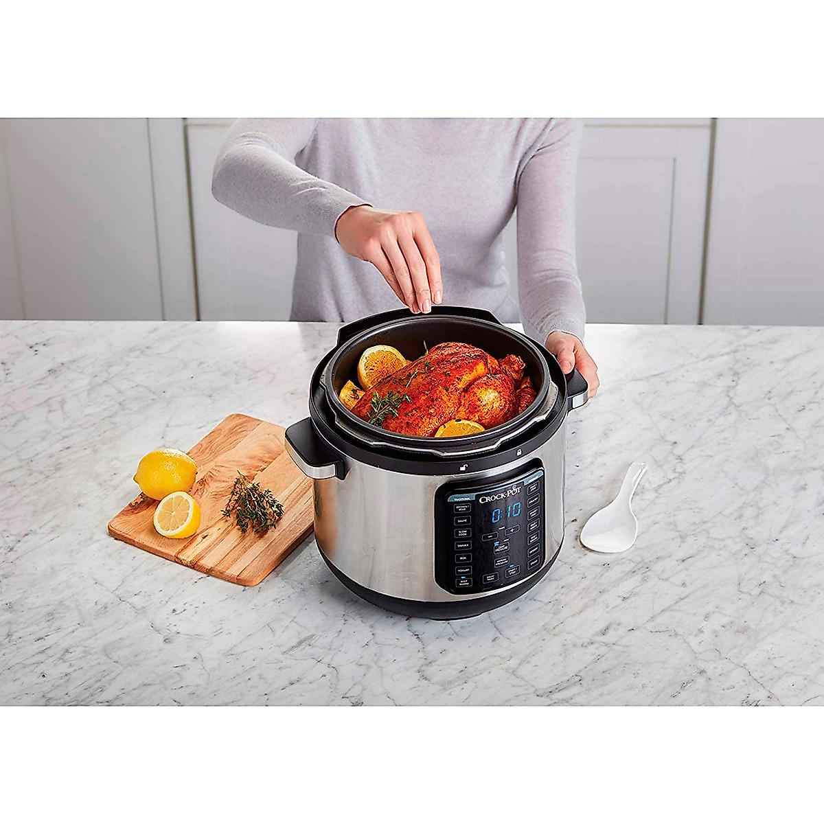 Crock-pot 8-Quart Multi-Use XL Express Crock Programmable Slow Cooker with Manual Pressure, Boil & Simmer with Extra Sealing Gasket, Stainless Steel